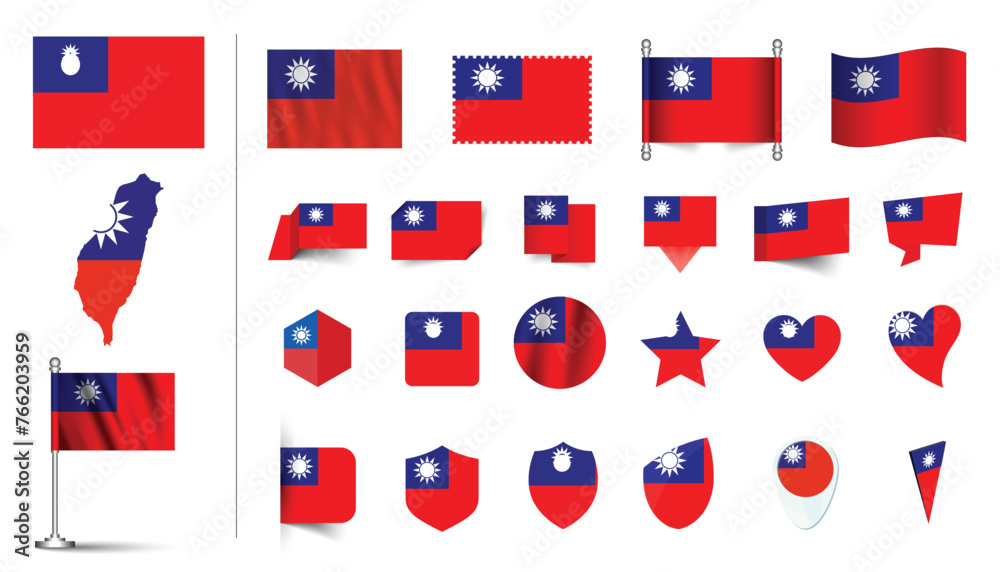 set of Taiwan flag, flat Icon set vector illustration. collection of ...