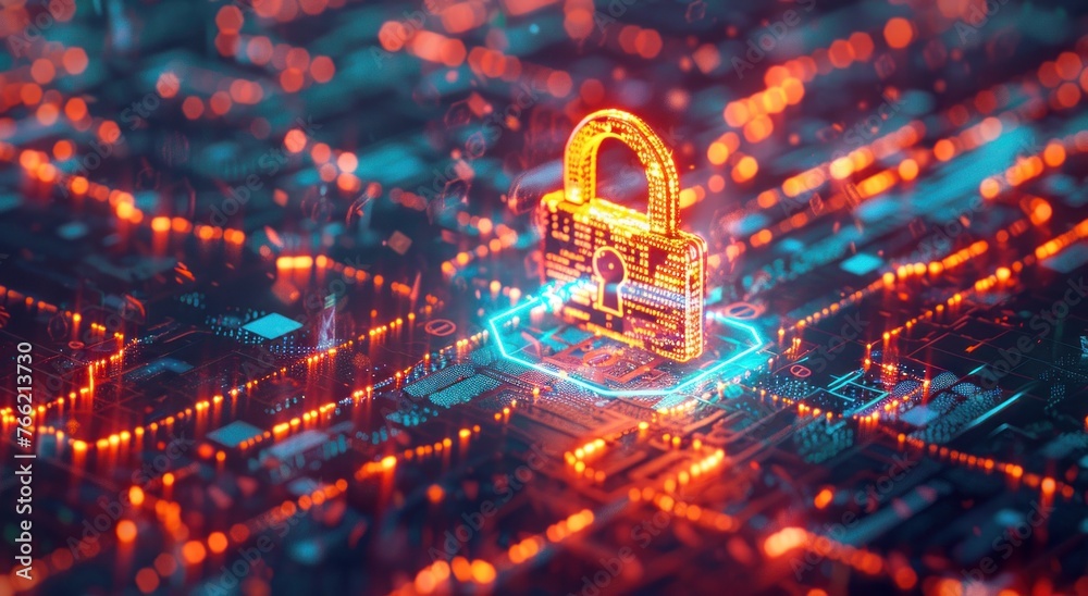 Cadenas lumineux symbolisant la cybersécurité informatique fondée sur l ...