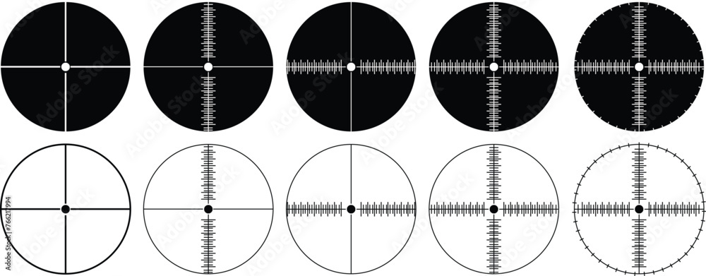 Set of target icon isolate on black and white background black and ...