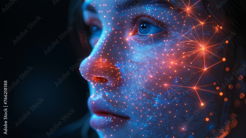 Infinite face recognition low poly wireframe banner modern template ...