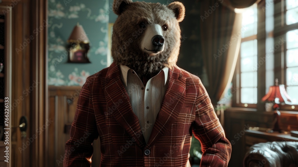 Quirky Elegance: Bear in Suit in Vintage Setting, whimsical twist on ...