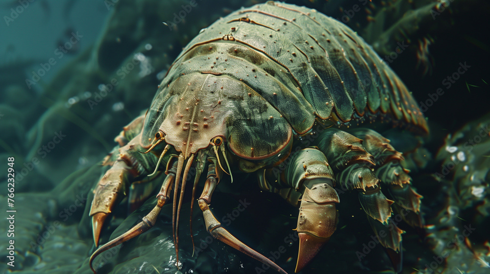 Giant Isopod with intricate details of its segmented body and powerful ...