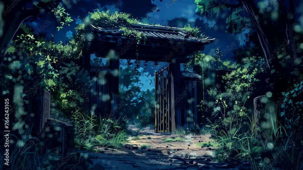 A Rustic Wooden Gate Leading into an Overgrown, Ancient Garden. Fantasy ...