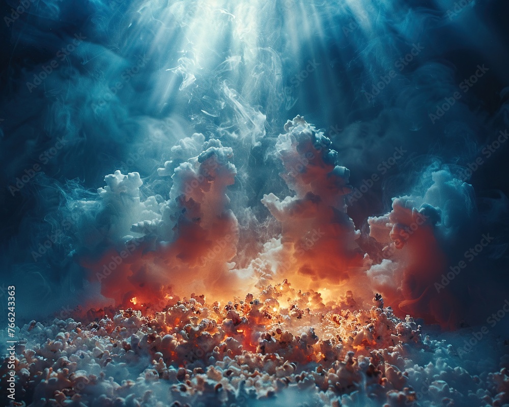 Zero gravity popcorn, illuminated dramatically by cinematic lighting ...