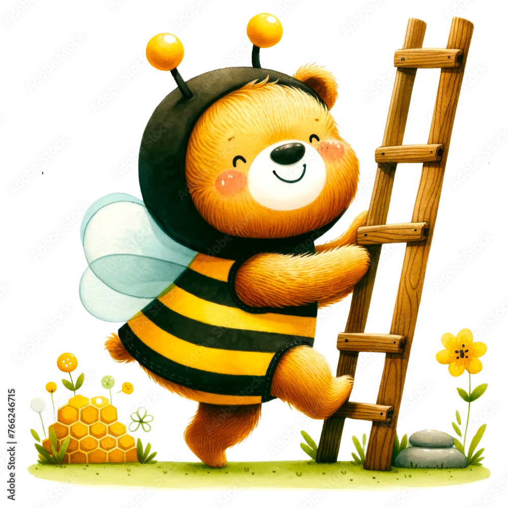 Bear-Bee Themed Birthday Illustration, A collection of adorable bear ...
