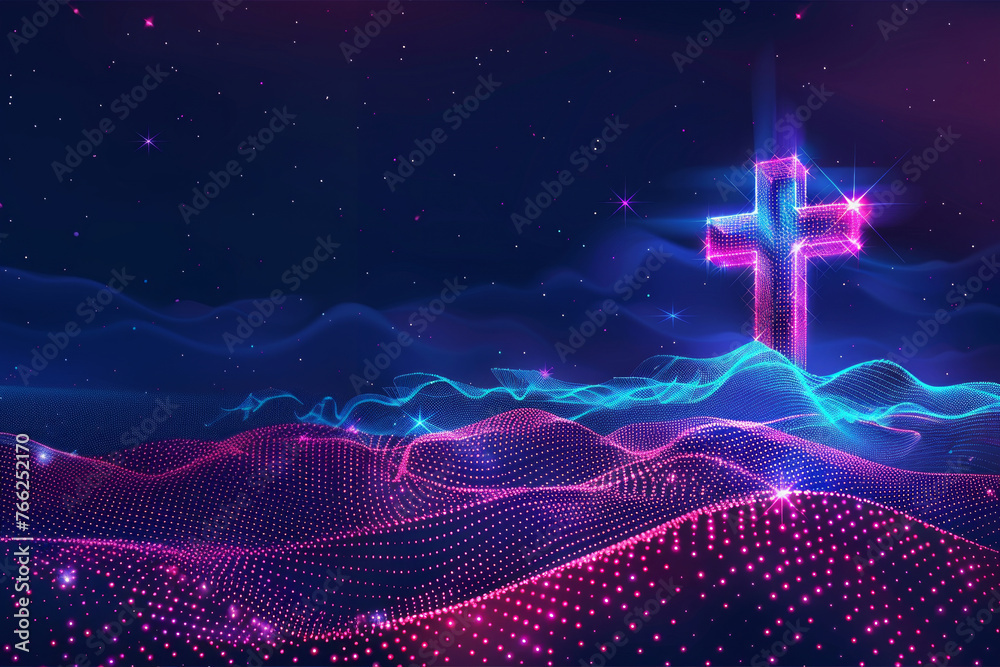 Modern futuristic Easter concept. digital representation of cross with ...