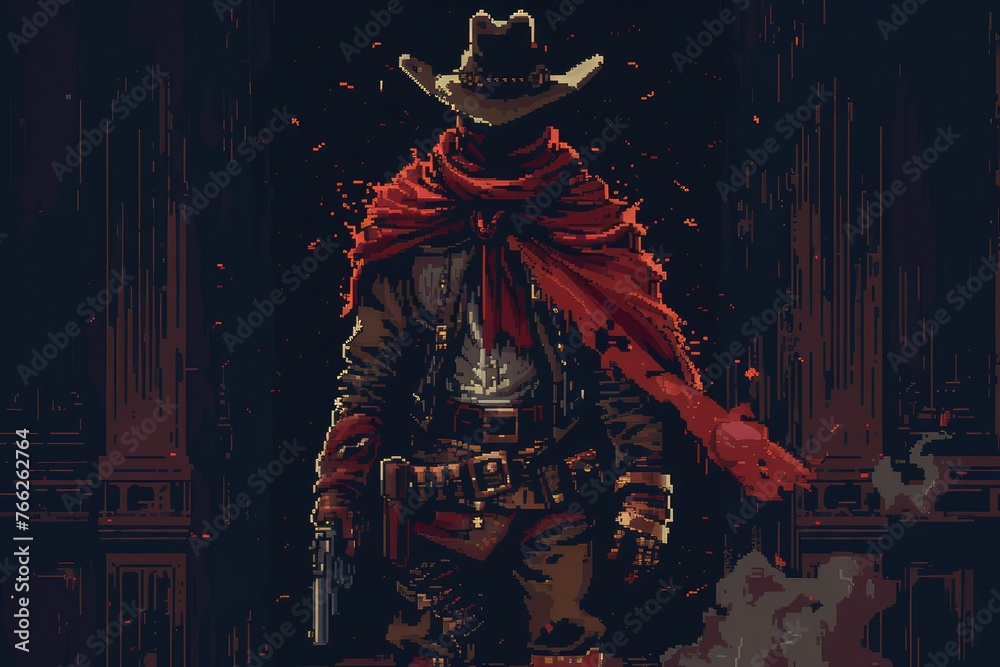 Mysterious pixel art character with occult symbolism, featuring a lead ...