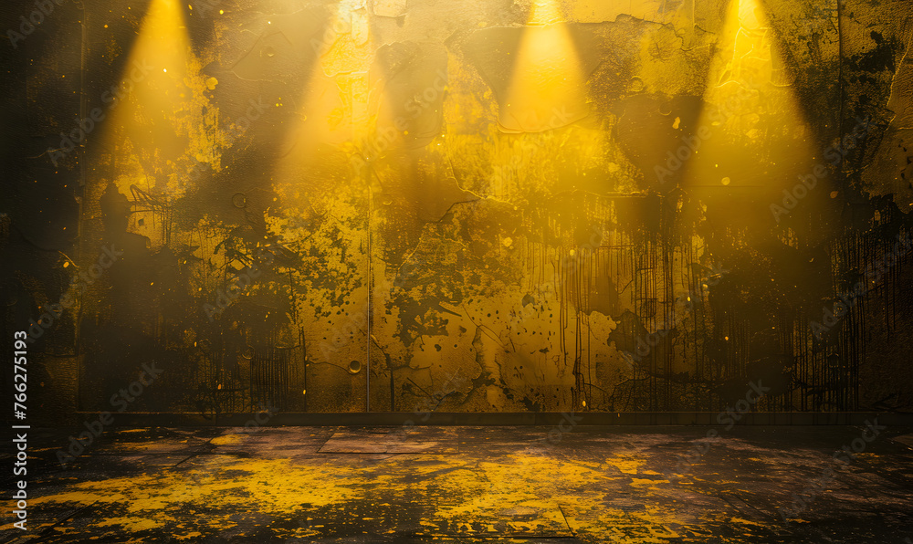 an epic, dynamic yellow gritty spotlight black stage design, wwe style ...