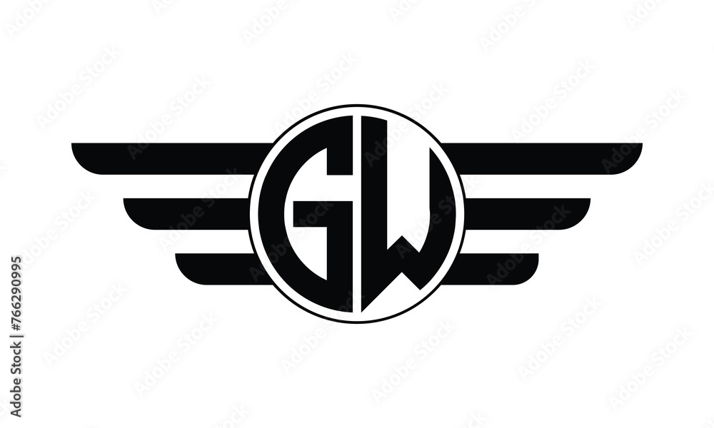 GW initial letter circle wings icon gaming logo design vector template ...