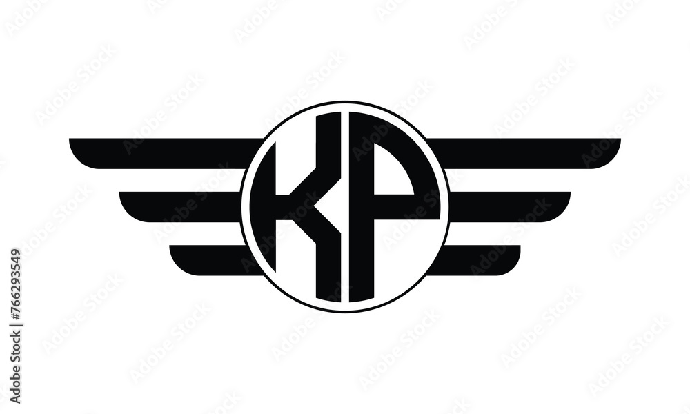 KP initial letter circle wings icon gaming logo design vector template ...