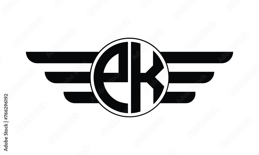 PK initial letter circle wings icon gaming logo design vector template ...