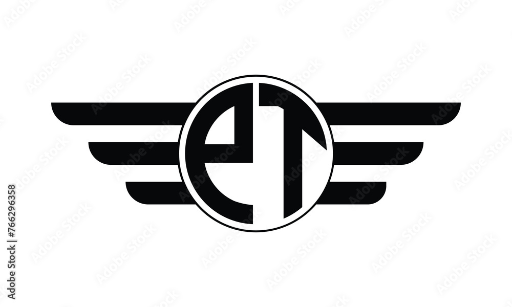 PT initial letter circle wings icon gaming logo design vector template ...