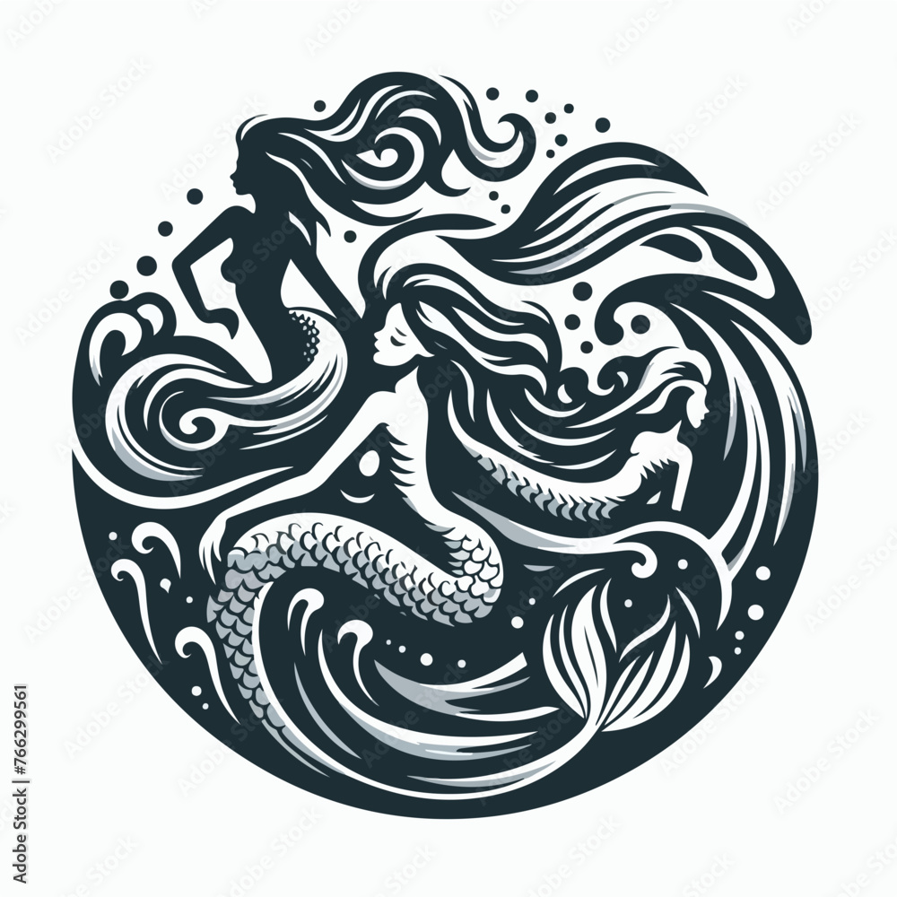 Beautiful young mermaid with the sea shell and pearl. Sea underwater ...