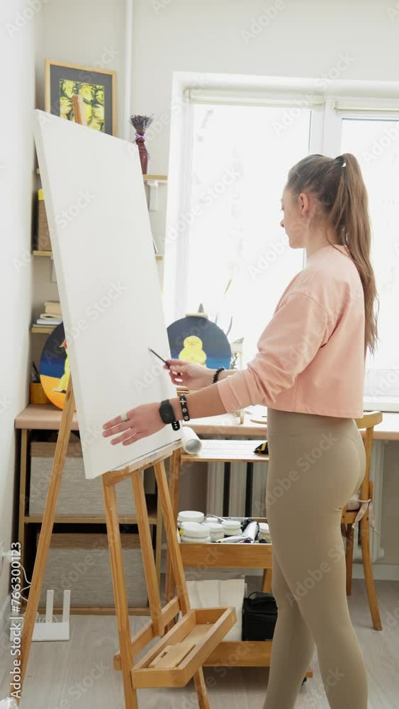 Artist drawing lines on canvas with pencil. Sketching with pencil ...