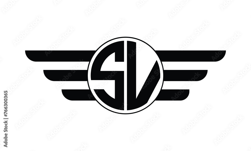 SV initial letter circle wings icon gaming logo design vector template ...