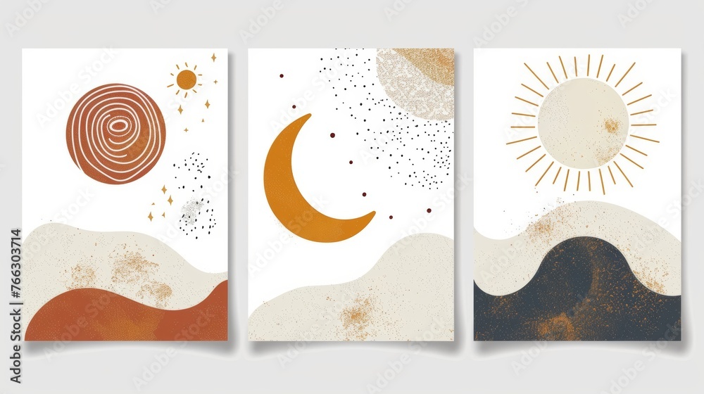 The abstract sun moon poster set comes with a minimalist background ...