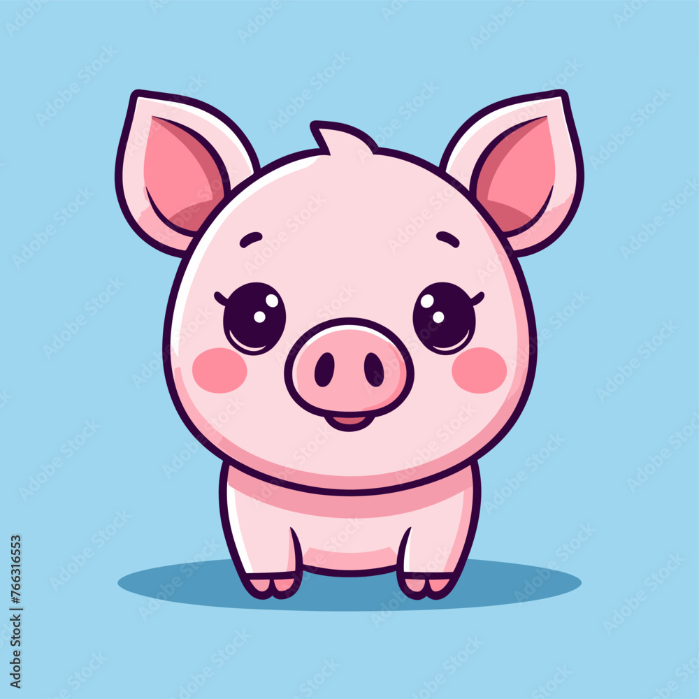 Cute Kawaii Pig Vector Clipart Icon Cartoon Character Icon on a Baby ...