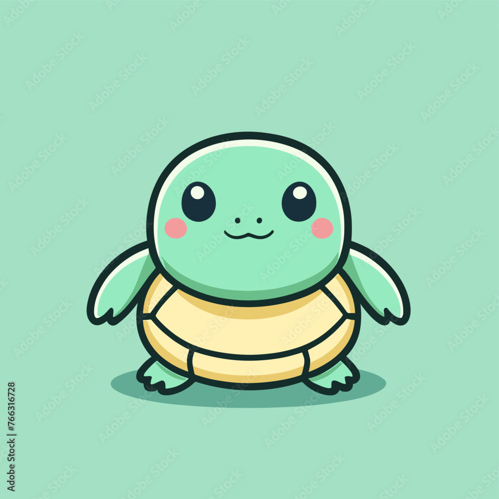 Cute Kawaii Turtle Vector Clipart Icon Cartoon Character Icon on a Mint ...