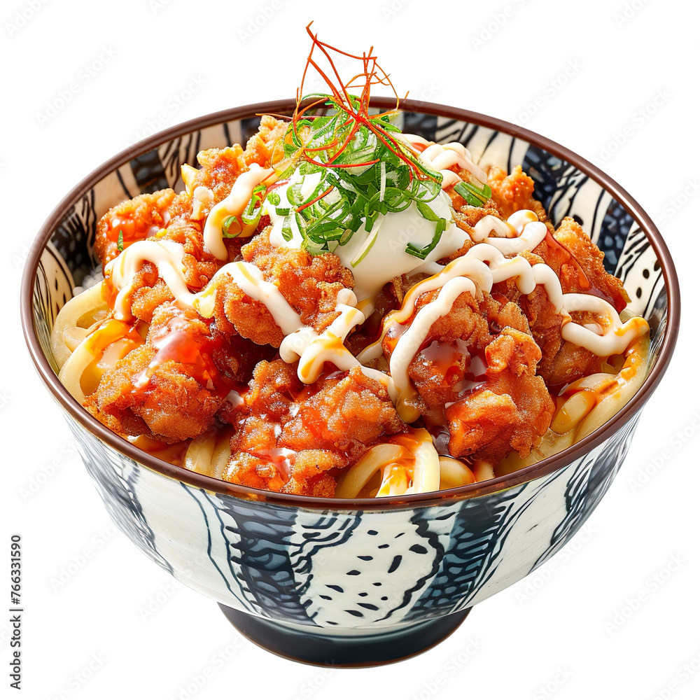 front view of Tori Nanban Udon (chicken nanban udon) with crispy fried ...