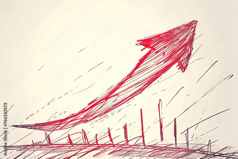 Upward Momentum Hand-Drawn Red Arrow Line Sketch, Concept Illustration ...