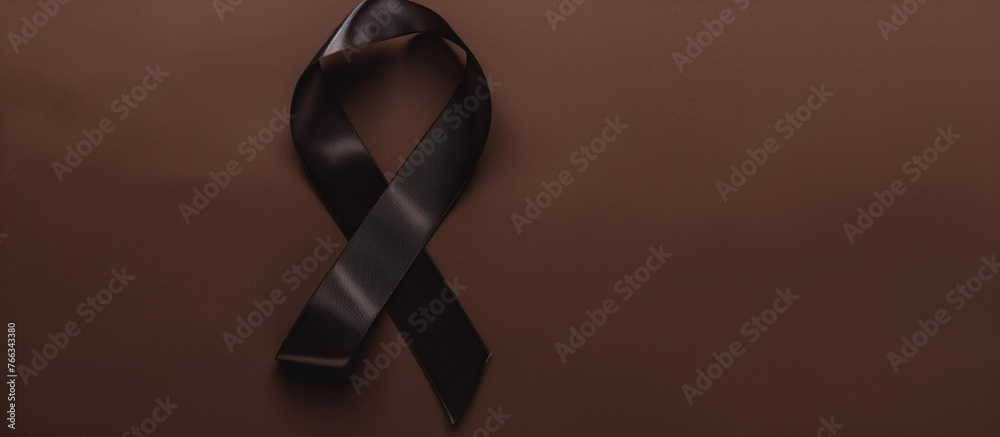 Above shot brown cancer ribbon dark moody background colorectal colon ...
