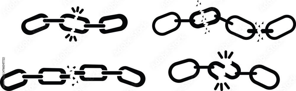 Black broken chain set. Vector, Chain link broken sign on transparent ...