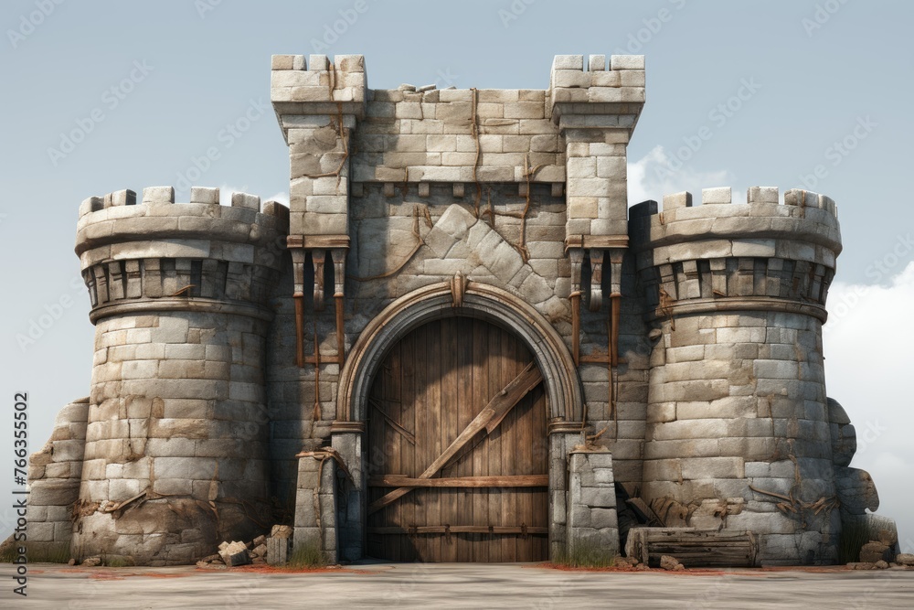 Simplified castle gateway with defensive towers - Simplified artistic ...