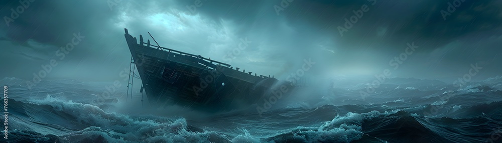 In the midst of a tempest, a ghostly shipwreck stands defiant against ...