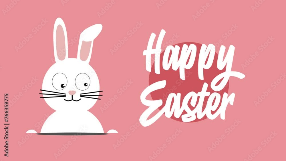 Happy Easter Animation Text With Cartoon Cute Animation Of Bunny On A