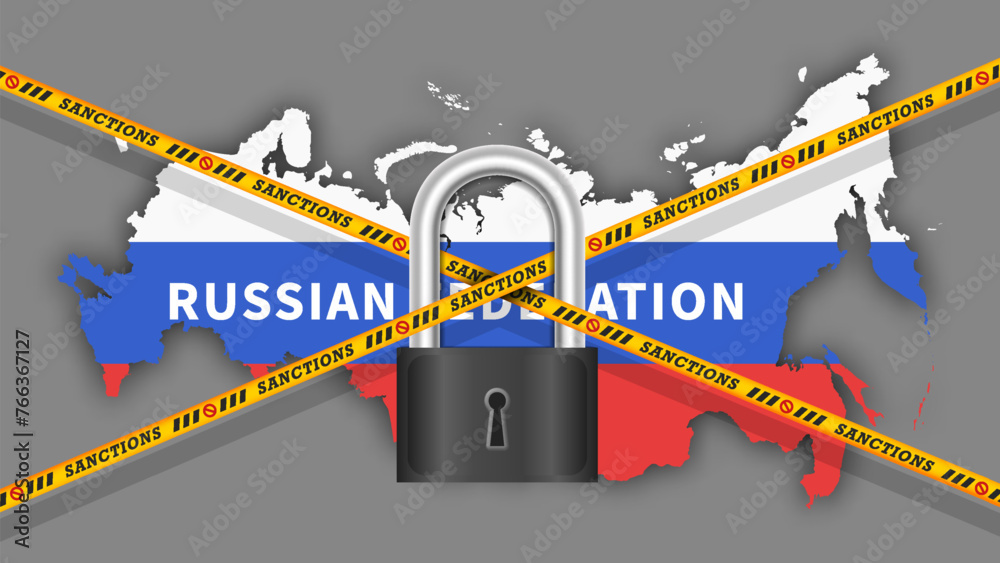 Vector yellow tapes with the inscription, sanctions, crossed around the ...