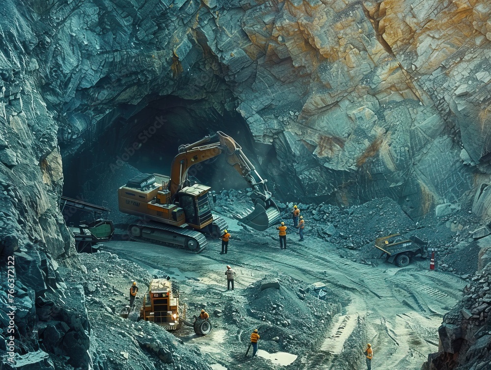 Dedicated miners using heavy equipment for ore extraction showcases ...