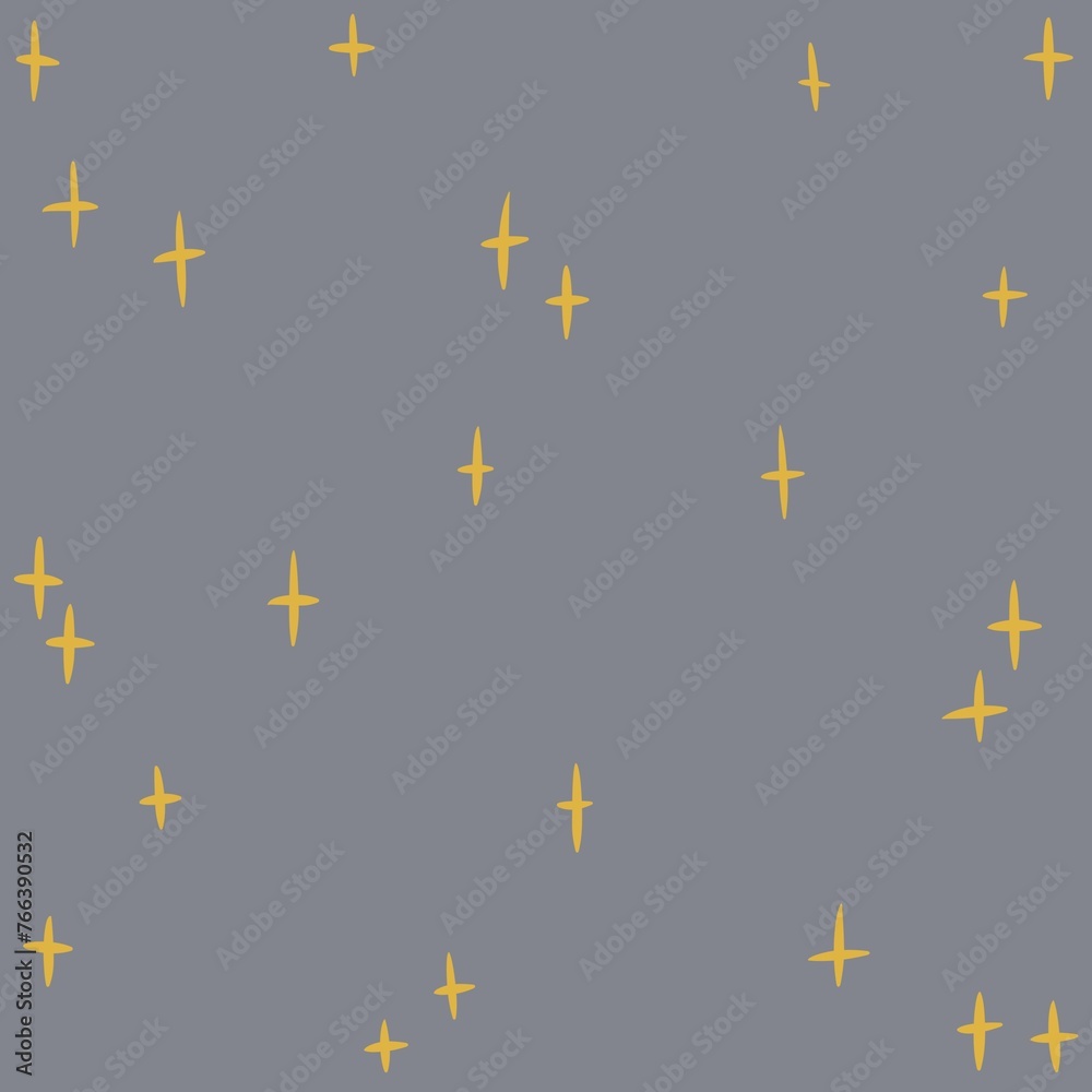 Hand drawn pattern with yellow star constellation on pastel grey night ...