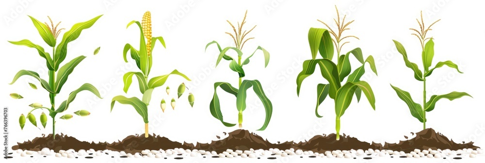 Corn Growing Process in Flat Design: From Flowering Seeds to Full Crop ...