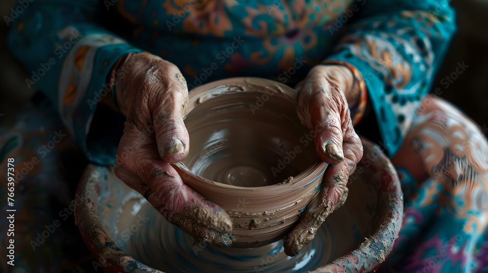 Artisan hands crafting ceramic pot on potter's wheel, an insight into ...