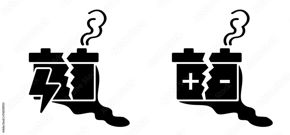 Stop battery acid, leaking batteries. Electrical voltage warning ...