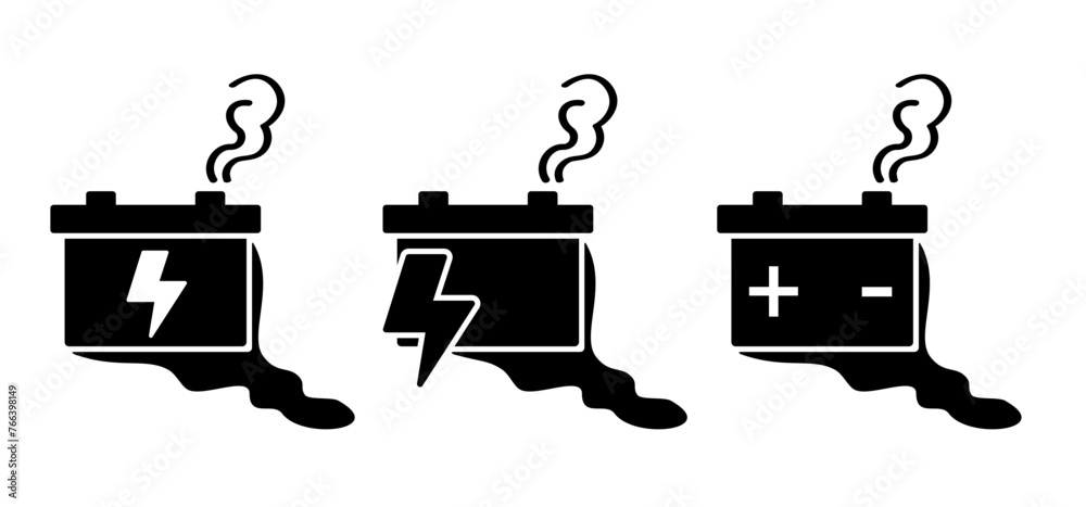 Stop battery acid, leaking batteries. Electrical voltage warning ...