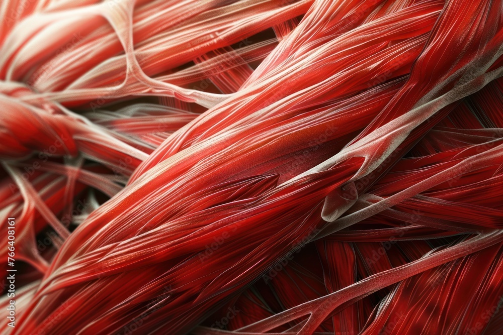 human muscle fibers and tendons, showcasing the complexity of the ...