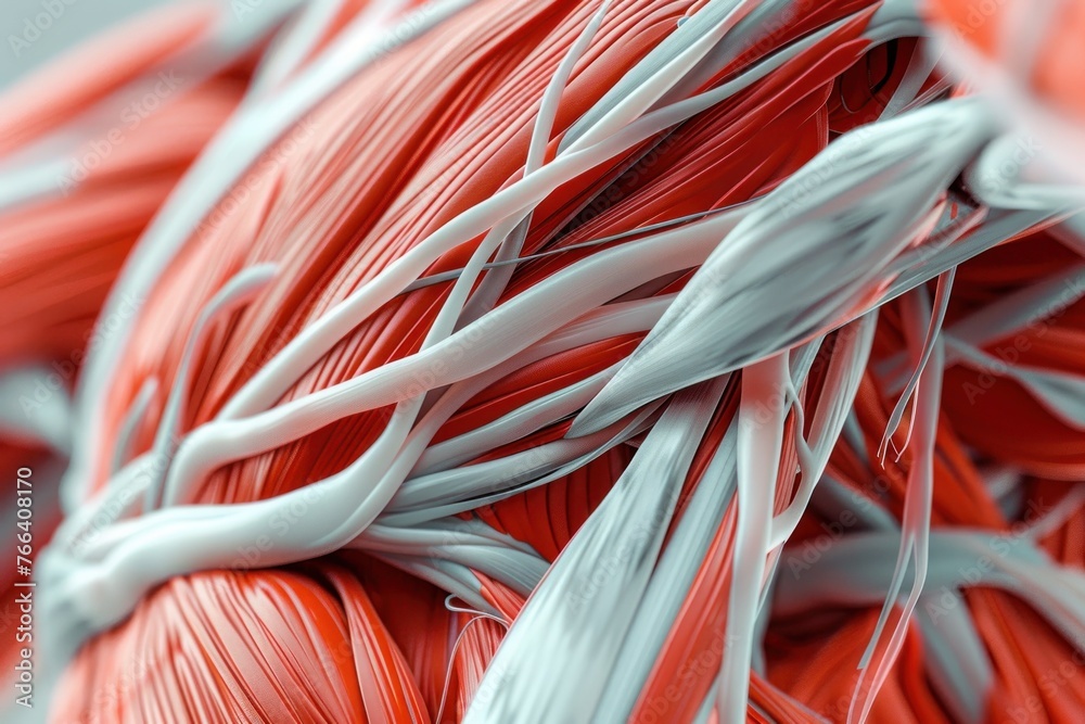 human muscle fibers and tendons, showcasing the complexity of the ...