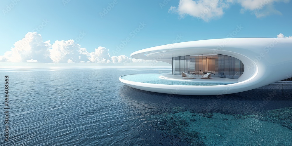 Ultramodern 3D render of a sleek, curvilinear building with a dynamic ...