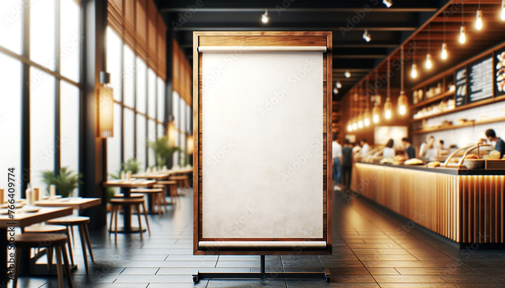 Cafe Interior with Wooden Menu Display Stand,Coffee cafe atmosphere ...