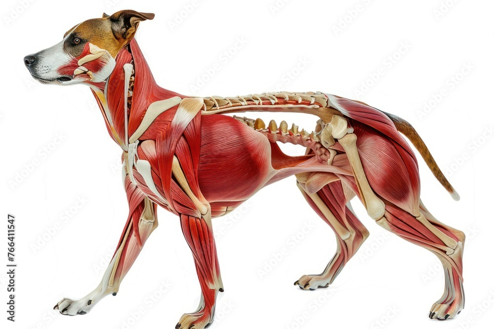 dog anatomy showing body and head, face with muscular system visible ...