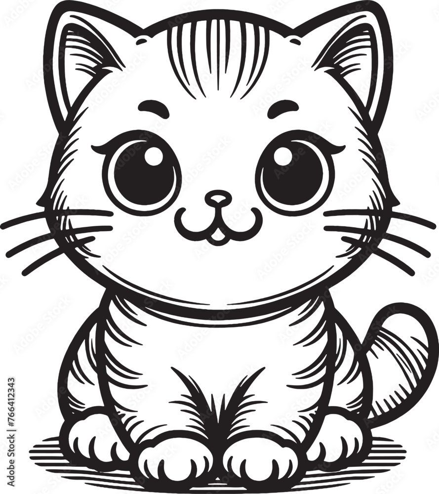 cat coloring page for kids, cat line art vector., children, clip art ...