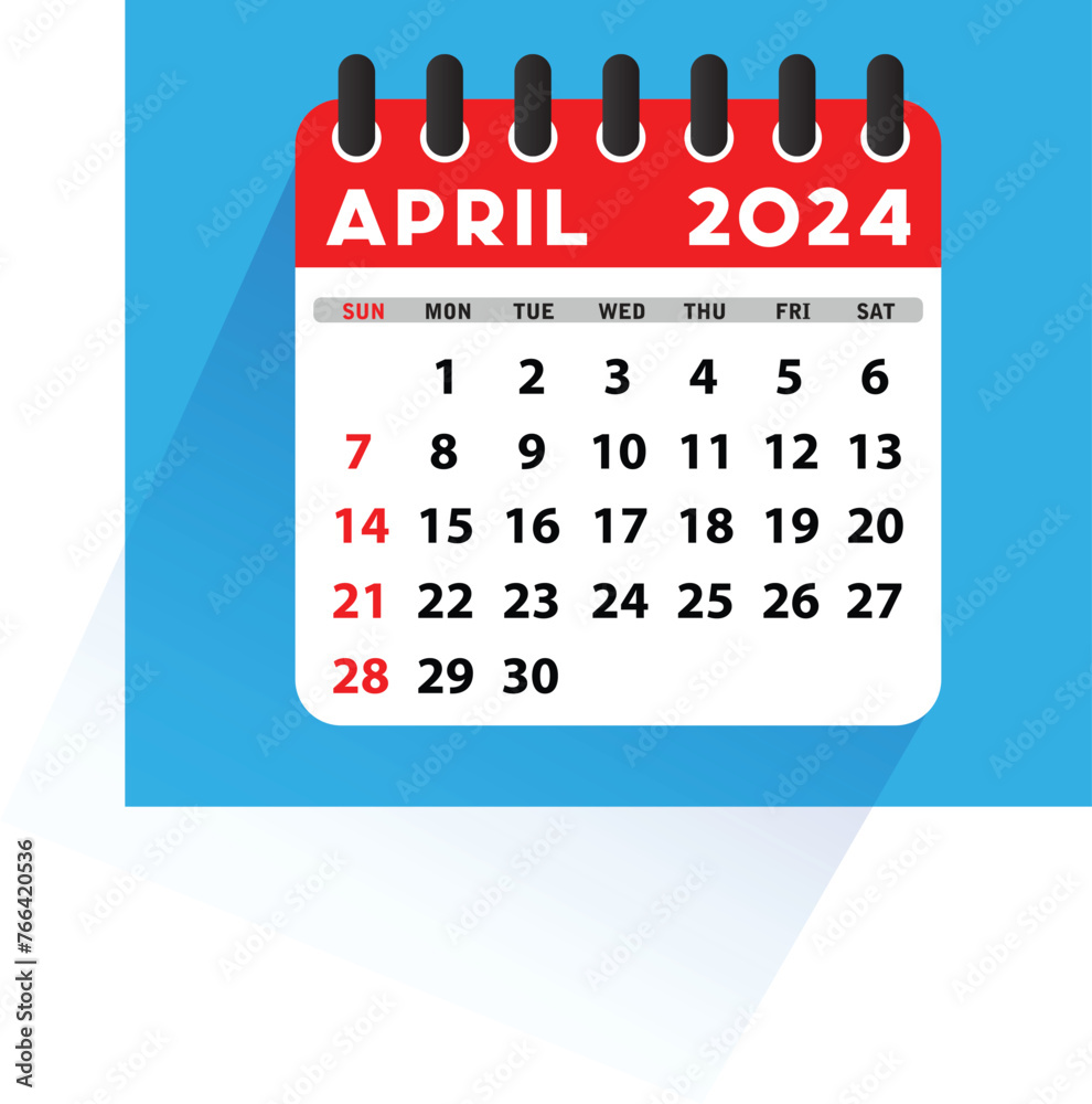 April 2024 Calendar Leaf. Calendar 2024 in flat style. April 2024 ...