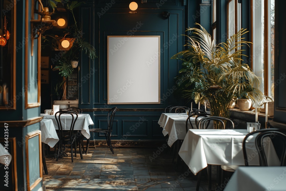 Elegant Dining Room with a Blank Canvas Mockup for Posters and Artwork ...