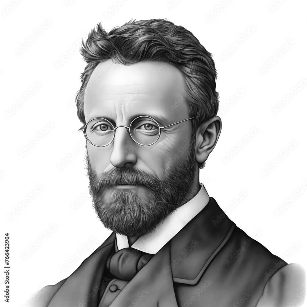 Black and white vintage engraving, close-up headshot portrait of Joseph ...