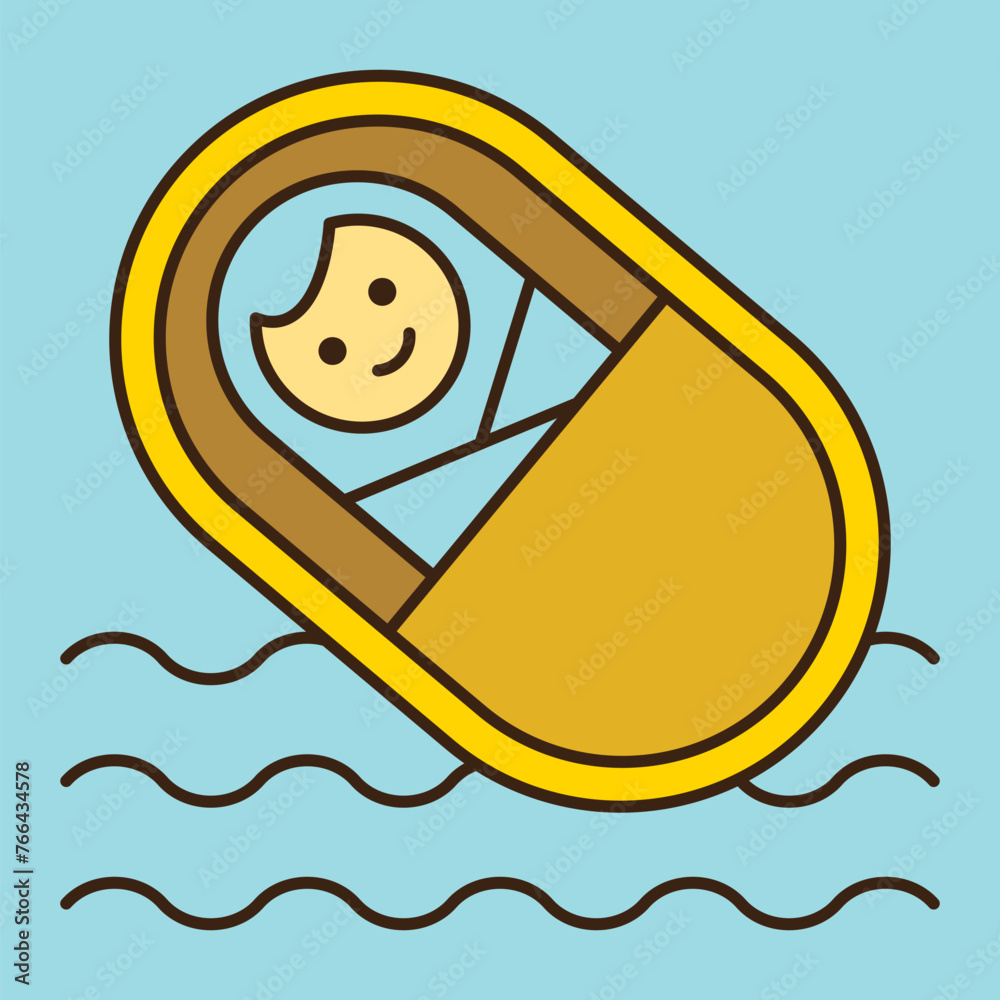 Newborn in basket icon. The Birth of Moses Bible legend. Passover ...