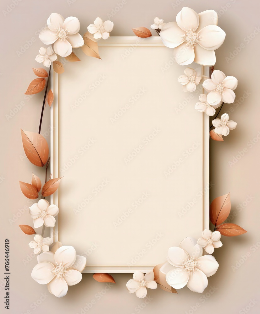 wedding invitation card 3d illustration with a rectangle stoke line ...