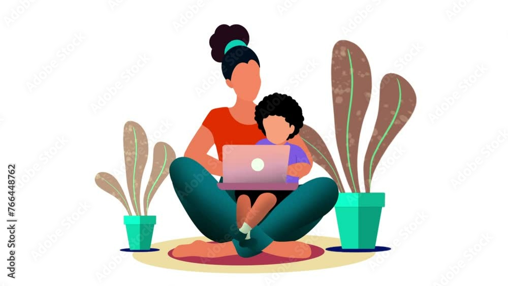 mom with son characters animation, Heart shaped young son and mother ...