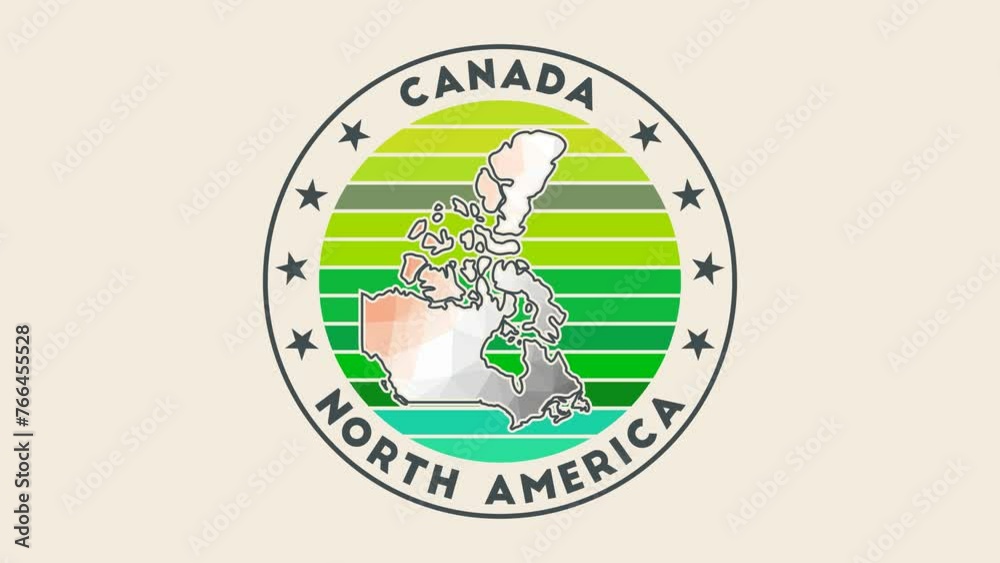Canada intro video. Badge with the circular name and map of the country ...