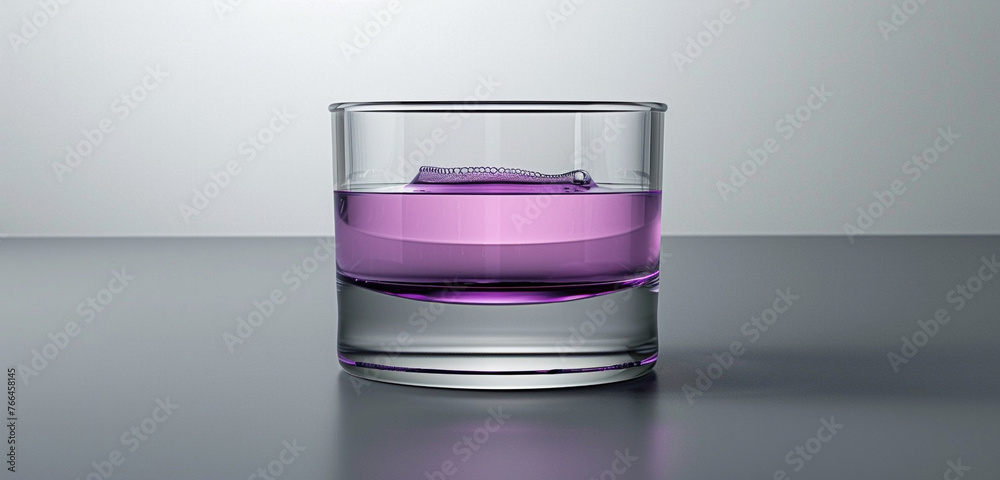 Laboratory glassware containing a two-phase liquid system, with a clear ...